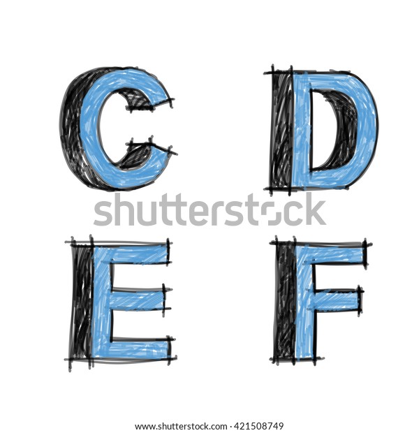 Freehand Drawing Alphabet Letters Cdef Stock Vector (Royalty Free ...