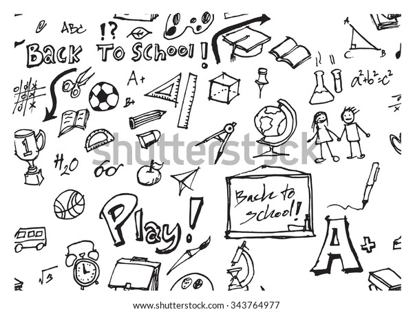 Freehand Drawing School Items On Sheet Stock Vector (Royalty Free ...