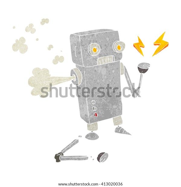 Freehand Retro Cartoon Broken Robot Stock Vector (Royalty Free ...