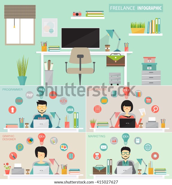 Freelance Infographic Concept Set Freelance Job Stock Vector (Royalty ...