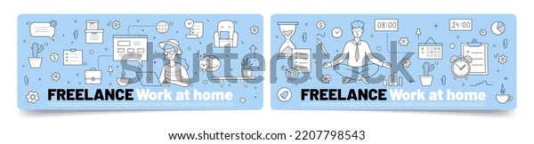 Freelance Work Home Doodle Conceptual Banners Stock Vector (Royalty ...