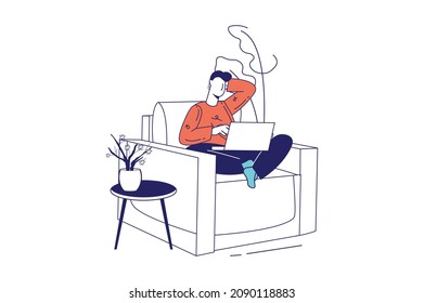 Freelance Working Concept Flat Line Design Stock Vector (Royalty Free ...