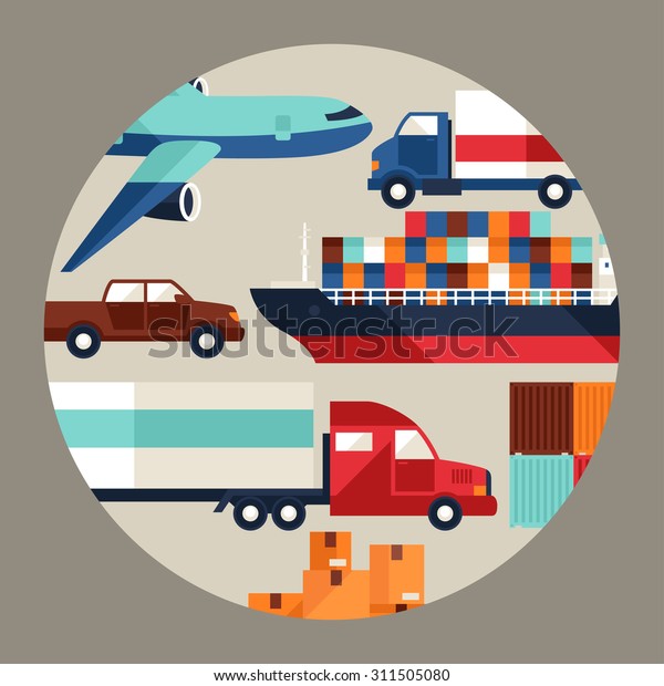 Freight Cargo Transport Background Flat Design Stock Vector (Royalty ...