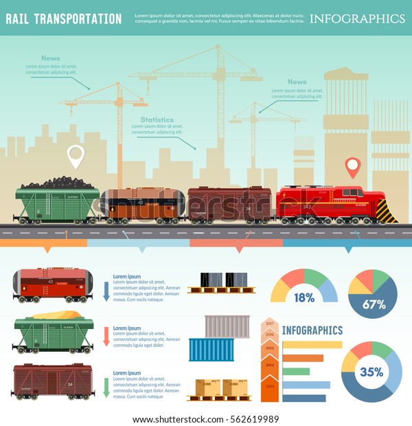 Freight Trains Wagons Flat Design Presentation Stock Vector (Royalty ...