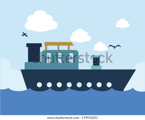 Freighter Ship Draw Vector Illustration Stock Vector (Royalty Free ...