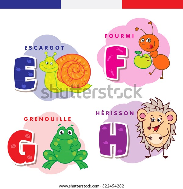 French Alphabet Snail Ant Frog Hedgehog Stock Vector (Royalty Free ...