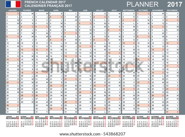 French Calendar 2017 Planning Calendar Template Stock Vector (Royalty ...