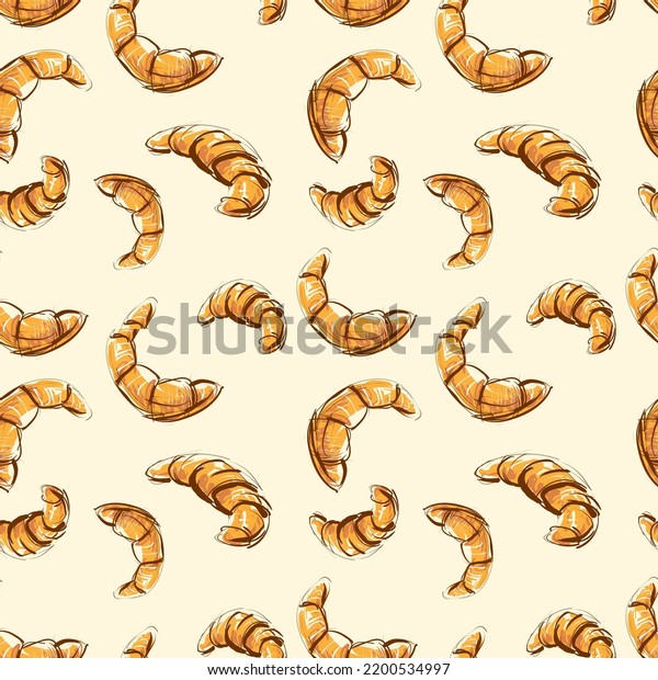 French Croissant Hand Drawing Fresh Pastries Stock Vector (Royalty Free ...
