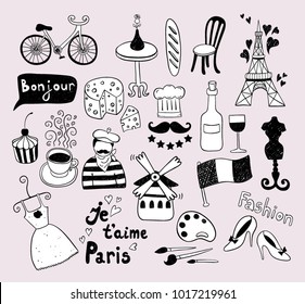 French Hand Drawn Doodles Stock Vector (Royalty Free) 1017219961 ...