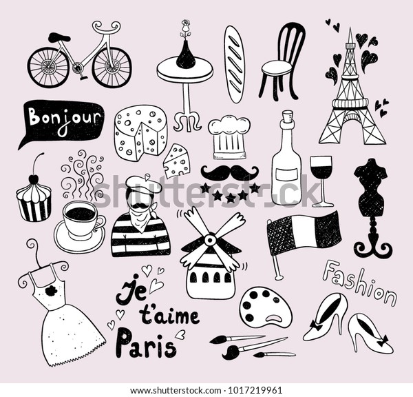 French Hand Drawn Doodles Stock Vector (Royalty Free) 1017219961 ...