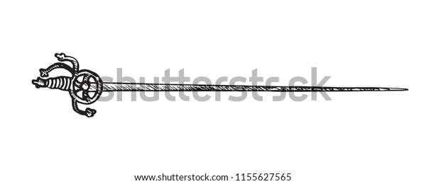 French Sword Rapier Hand Drawn Doodle 库存矢量图（免版税）1155627565