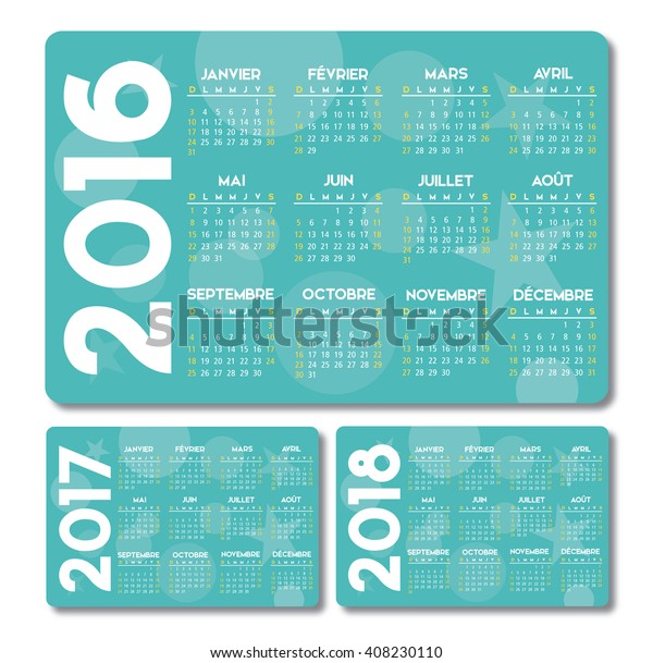 French Turquoise Calendar 2016 2017 2018 Stock Vector (Royalty Free ...