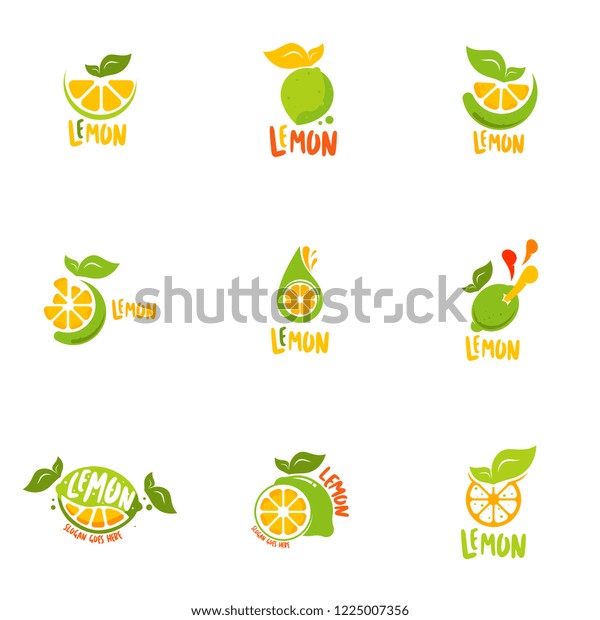 Fresh Fruit Logo Set Stock Vector (Royalty Free) 1225007356
