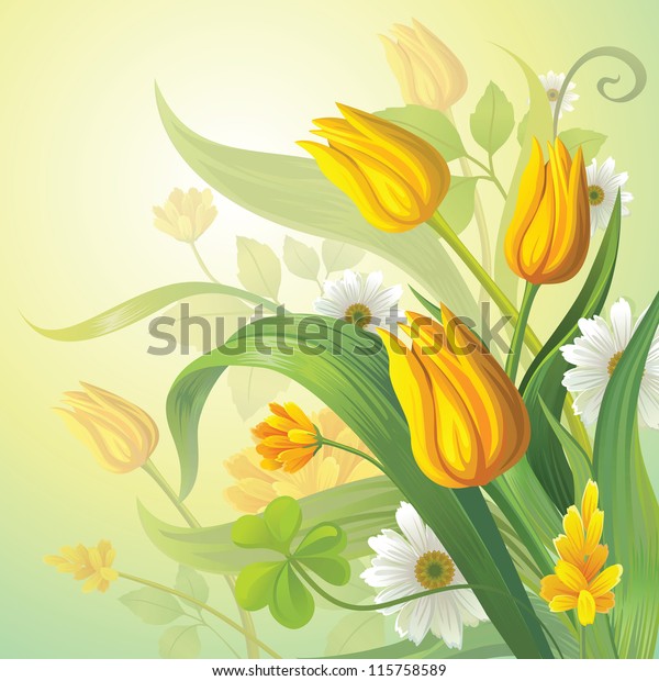 Fresh Spring Flowers Yellow Tulips Daisy Stock Vector (Royalty Free ...