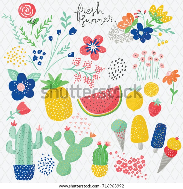 Fresh Summer Illustrations Stok Vektör (Telifsiz) 716963992 | Shutterstock