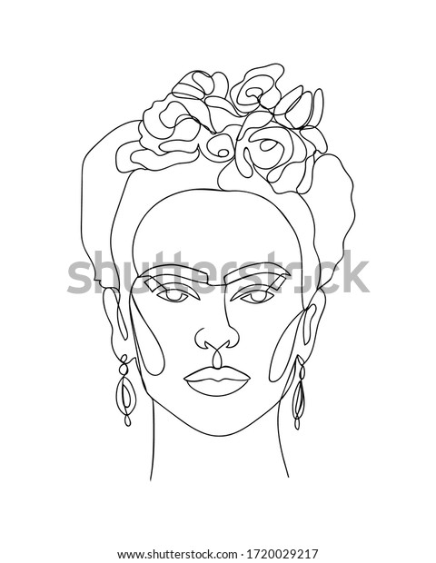 Frida Kahlo Portrait Single Line Sketch: vetor stock (livre de direitos ...