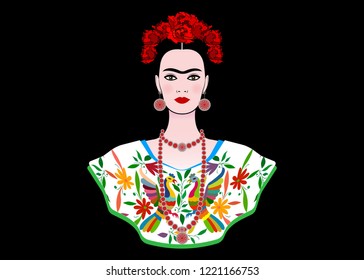Frida Kahlo Vector Portrait Young Beautiful Stock Vector (Royalty Free ...