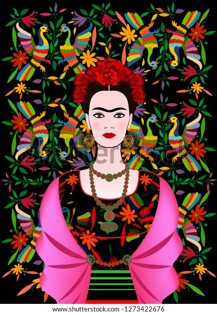 Frida Kahlo vector portrait , young beautiful mexican woman with a ...