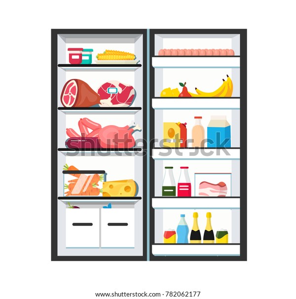 Fridge Open Door Full Vegetables Fruits Stock Vector (Royalty Free ...