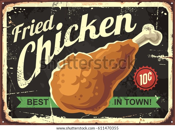 Fried chicken retro sign design concept on black background. Vintage ...