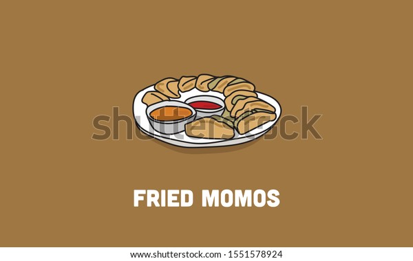 Fried Momos Hand Drawn Vector Illustration: vector de stock (libre de ...