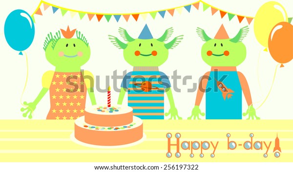 Friendly Aliens Birthday Greeting Card Vector Stock Vector (Royalty ...