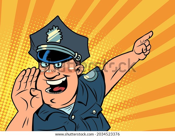 Friendly Police Man Pointing Direction Sheriff Stock Vector (Royalty ...