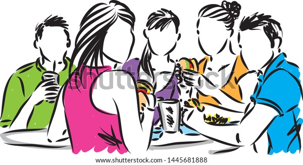 Friends Eating Together Vector Illustration Stock Vector (Royalty Free ...
