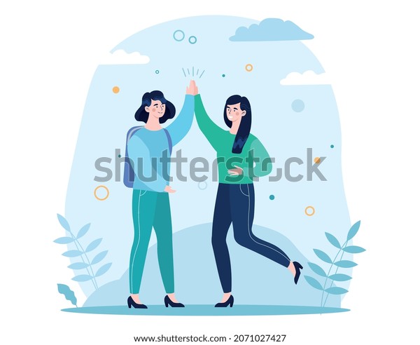 Friends Giving High Five Friends Greet Stock Vector (Royalty Free ...