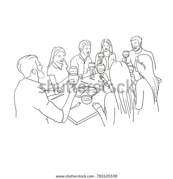 Friends Having Dinner Handmade Drawing On Stock Vector (Royalty Free ...