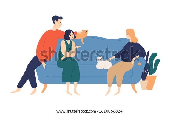 Friends People On Sofa Flat Vector Stock Vector (Royalty Free) 1610066824