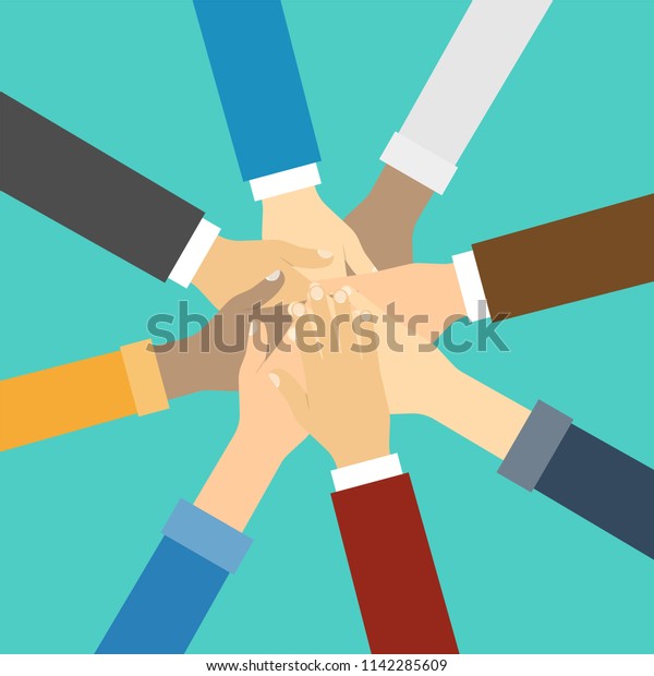 Friends Stack Hands Showing Unity Teamwork Stock Vector (Royalty Free ...