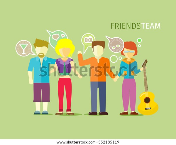 Friends Team People Group Flat Style Stock Vector (Royalty Free ...