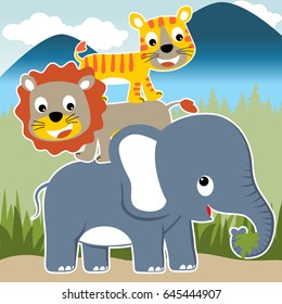 Friendship Between Animals Vector Cartoon Illustration: เวกเตอร์สต็อก ...