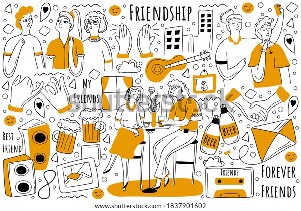 Friendship Doodle Set Collection Hand Drawn Stock Vector (Royalty Free ...
