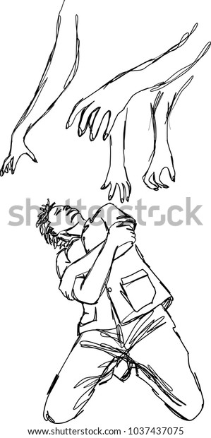 Frightened Alarmed Man Hand Drawn Scared Stock Vector (Royalty Free ...