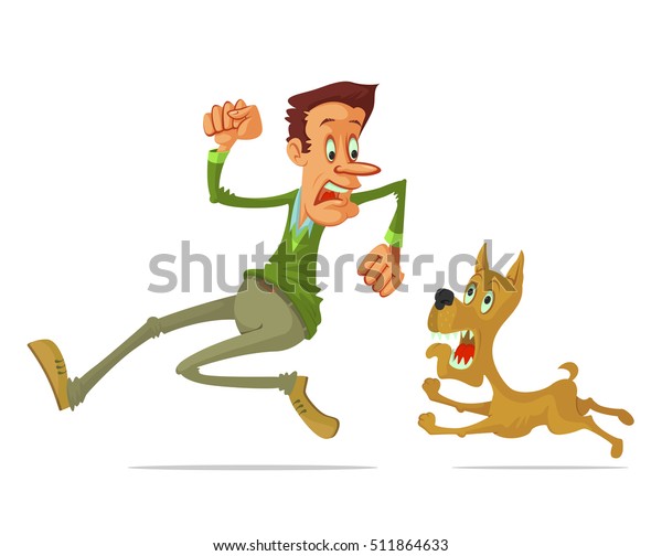 Frightened Man Run Away Angry Dog Stock Vector (Royalty Free) 511864633