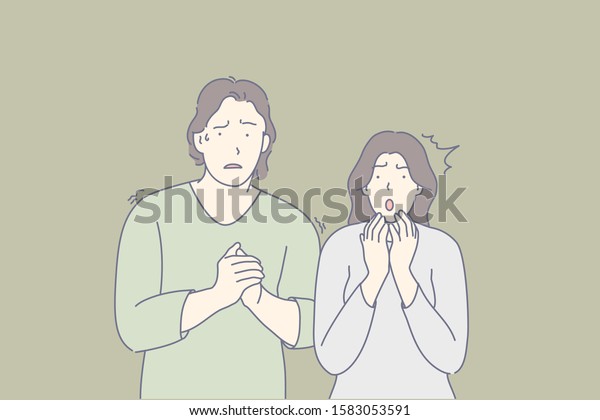 Frightened People Scared Couple Shocked Friends 스톡 벡터(로열티 프리 ...