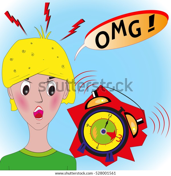 Frightened Surprised Girl Looking Clock Shouting Stock Vector (Royalty ...