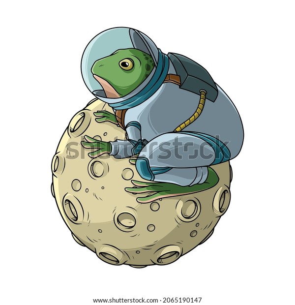 Frog Astronaut Sitting On Moon Illustration Stock Vector (Royalty Free ...