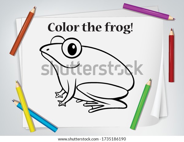 Vektor Stok Frog Colouring Worksheet Template Illustration (Tanpa ...