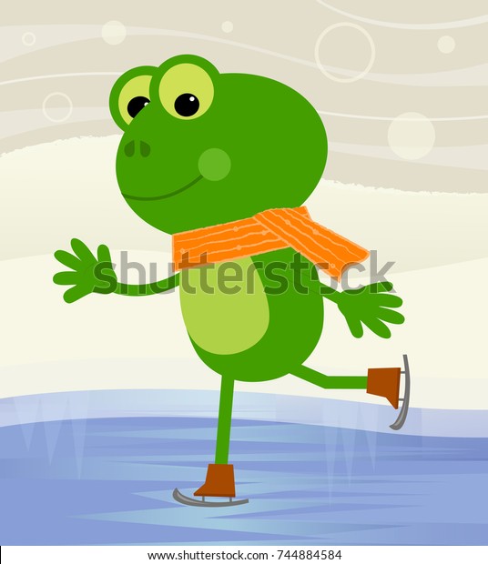 Frog Ice Skating Cute Frog Skates Stock Vector (Royalty Free) 744884584