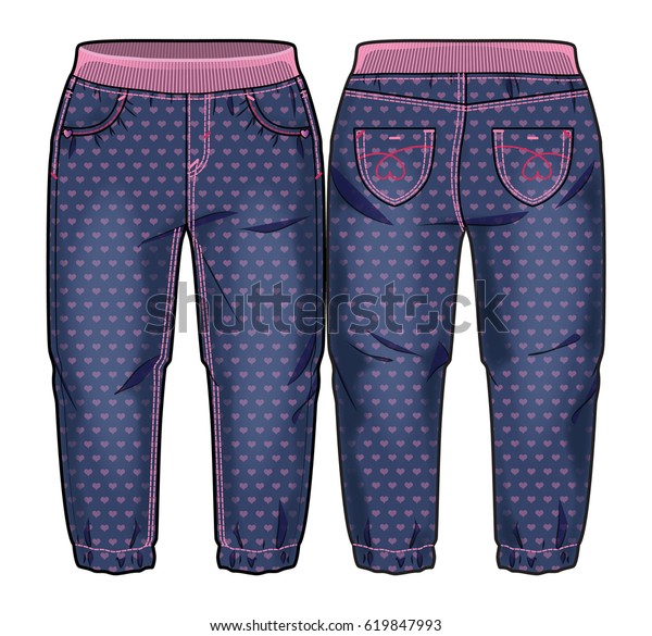 Front Back View Denim Pants Ribbed Stock Vector (Royalty Free) 619847993