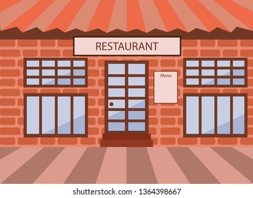Front Facade Restaurant Vector Illustration: เวกเตอร์สต็อก (ปลอดค่า ...