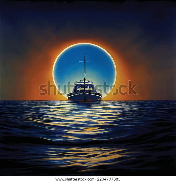 Front Large Boat Blue Sun Rising Stock Vector (Royalty Free) 2204797385 ...