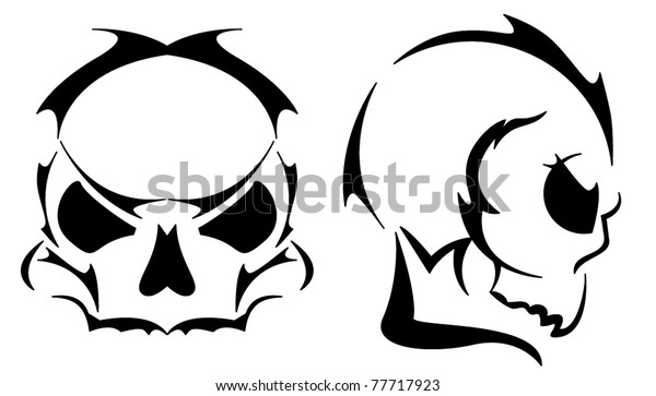 Front Profile View Skull Tattoo Style: vector de stock (libre de ...