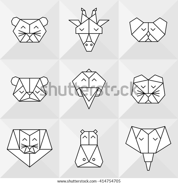 Front View Animal Heads Polygonal Animals Stock Vector (Royalty Free ...