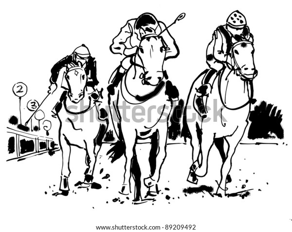 Front View Group Horses Racing Stock Vector (Royalty Free) 89209492
