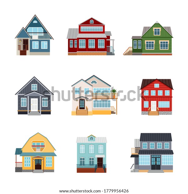 Front View House Exteriors Private Cartoon Stock Vector (Royalty Free ...