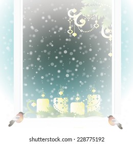 Frosted Window Christmas Decoration Vector Illustration Stock Vector ...